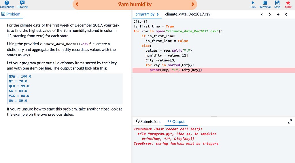Solved 9am humidity instructions Tutoring Run Terminal Save | Chegg.com