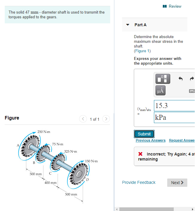 Solved n Review The solid 47 mm-diameter shaft is used to | Chegg.com