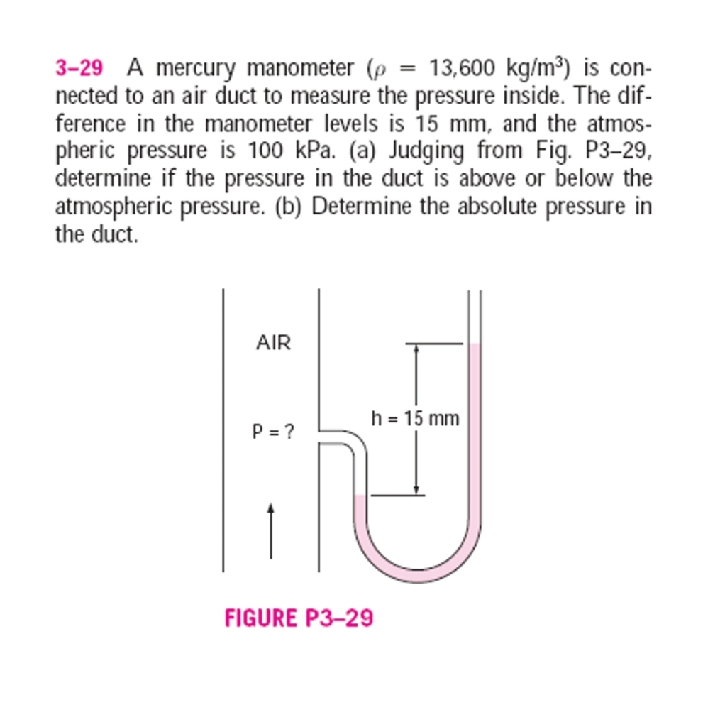 Solved 3-29 A mercury manometer (p = 13,600 kg/m3) is con- | Chegg.com Solved 3-29 A mercury manometer (p = 13,600 kg/m3) is con- | Chegg.com