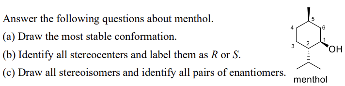 Solved 5 6 2 Answer the following questions about menthol. | Chegg.com