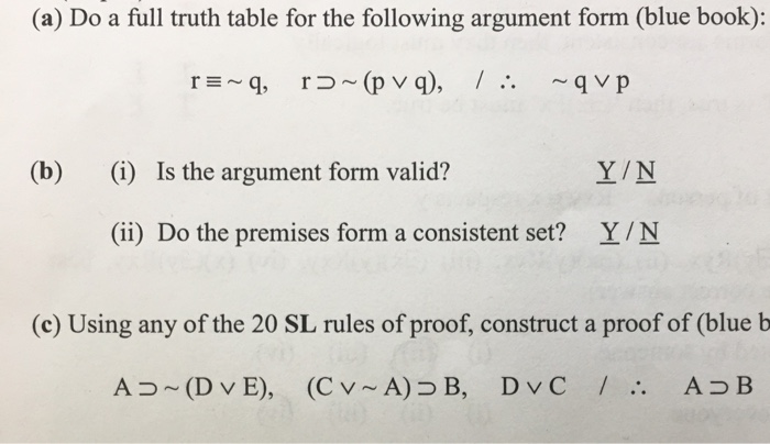 Solved (a) Do a full truth table for the following argument | Chegg.com