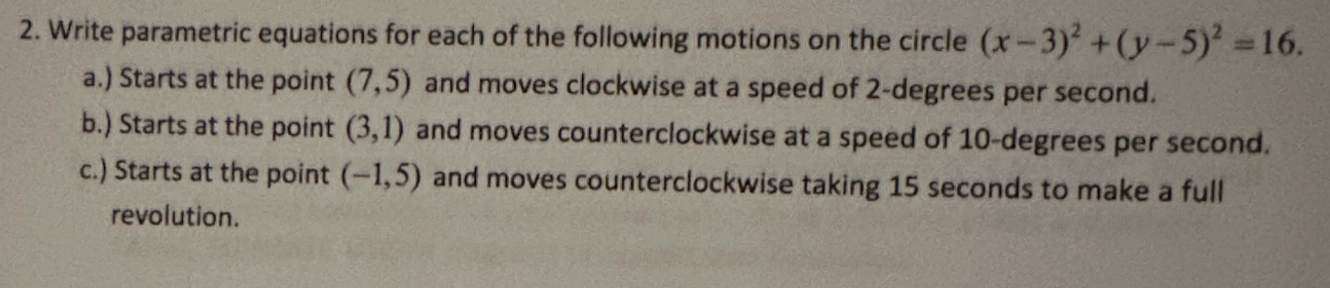 Solved 2 Write Parametric Equations For Each Of The