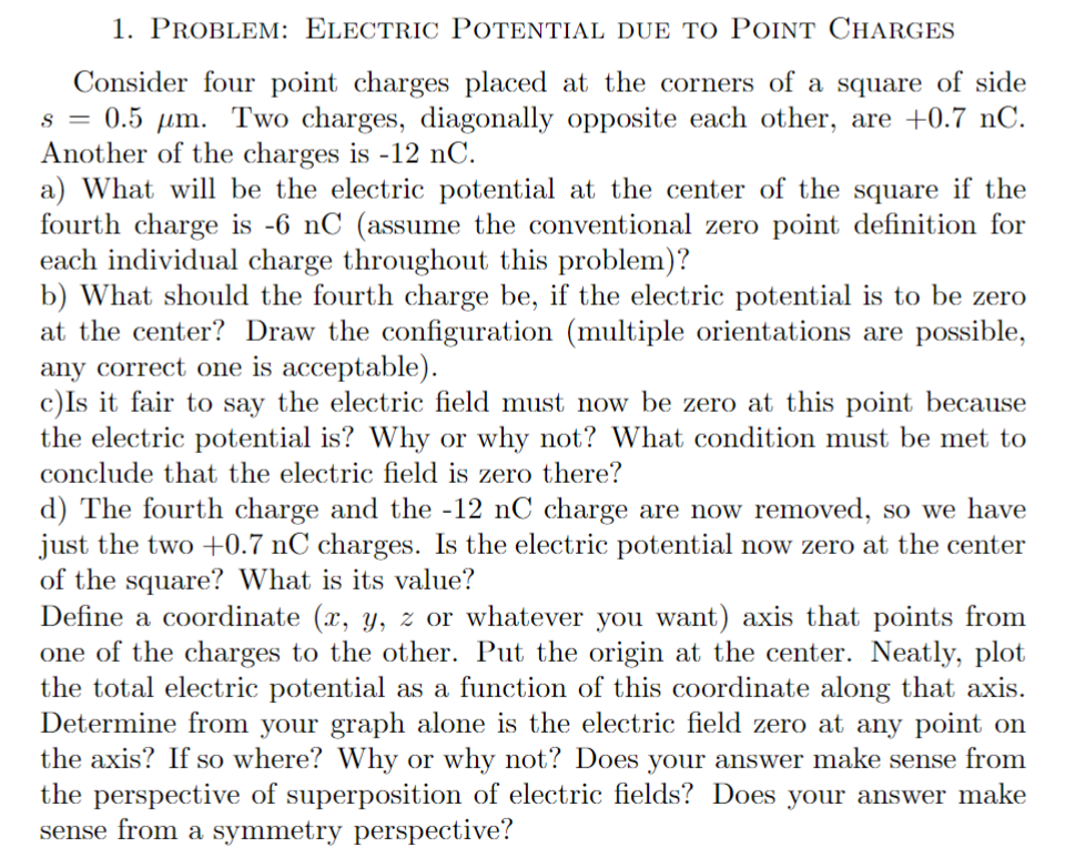 Solved Consider four point charges placed at the corners of | Chegg.com