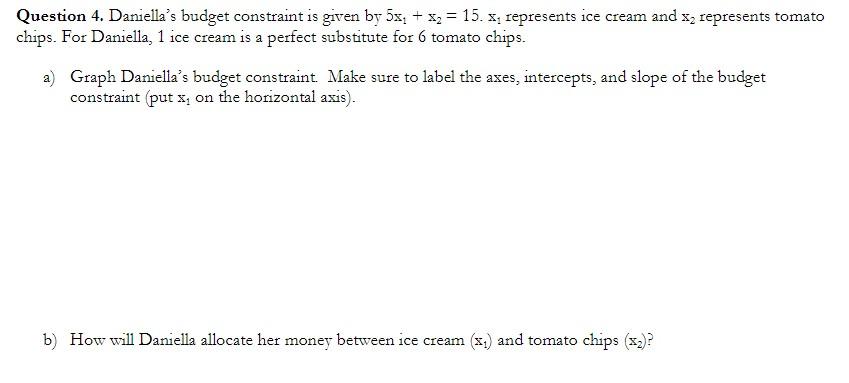Solved Question 4. Daniella's budget constraint is given by | Chegg.com