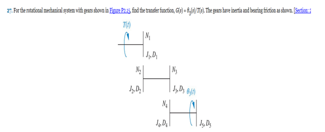 Solved 27. For the rotational mechanical system with gears | Chegg.com