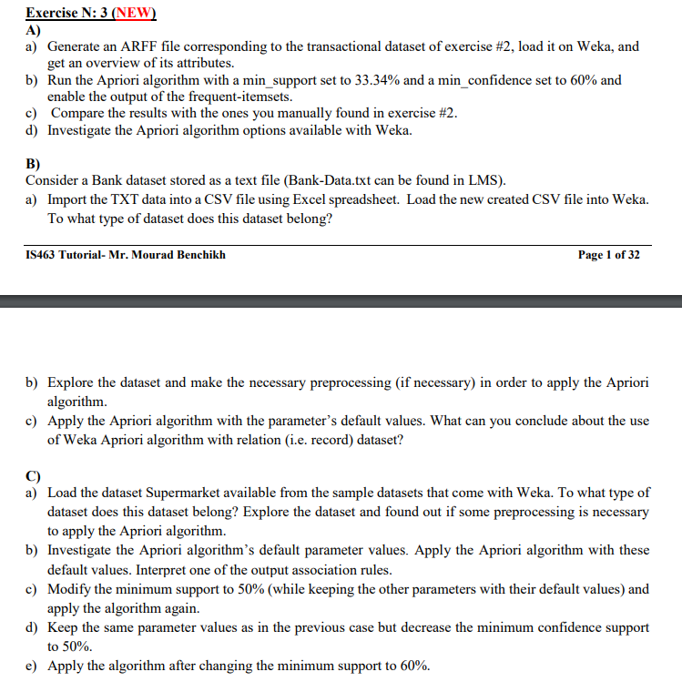 A) a) Generate an ARFF file corresponding to the | Chegg.com