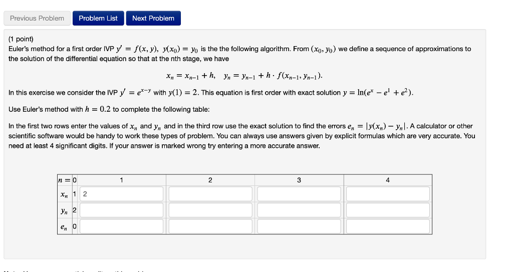 Solved Euler's method for a first order IVP | Chegg.com