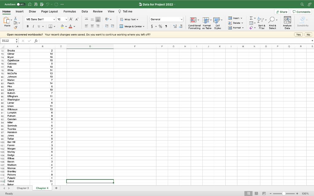 Solved AutoSave OFF AvG... Data for Project 2022 Home Insert | Chegg.com