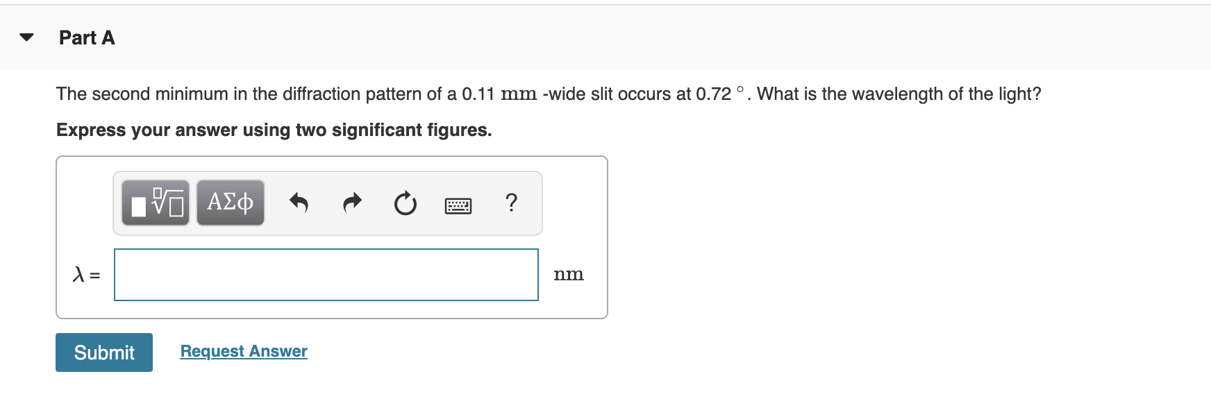 Solved Part A The second minimum in the diffraction pattern | Chegg.com