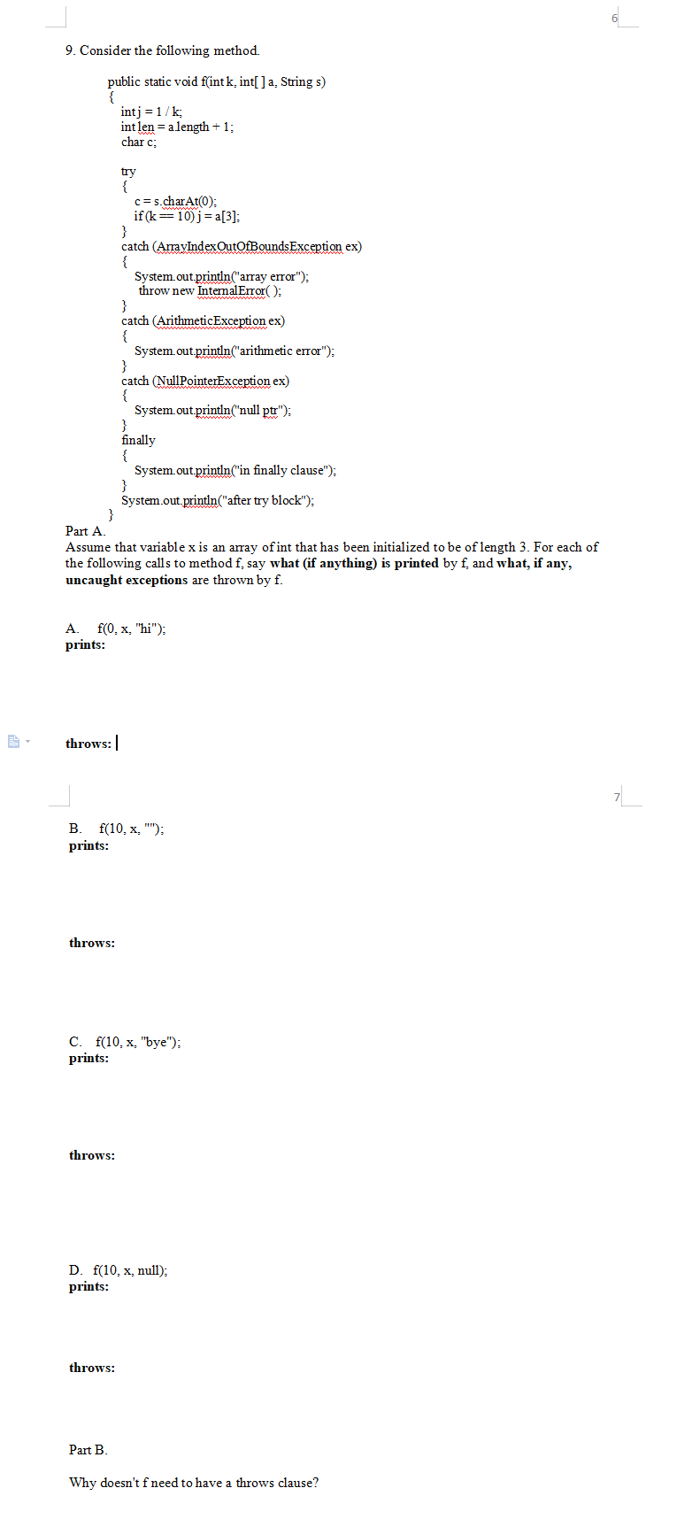Solved 9. Consider the following method. public static void | Chegg.com