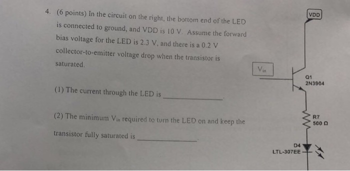 Solved VDD (6 points) In the circuit on the right, the | Chegg.com