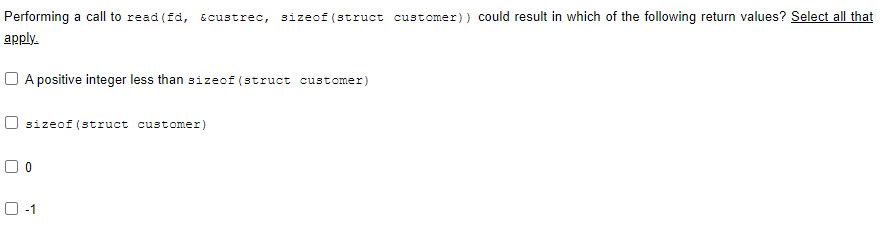 Solved Performing a call to read(fd, Ecustrec, sizeof(struct | Chegg.com Solved Performing a call to read(fd, Ecustrec, sizeof(struct | Chegg.com