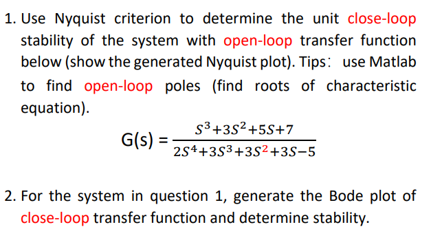 Solved 1. Use Nyquist criterion to determine the unit | Chegg.com