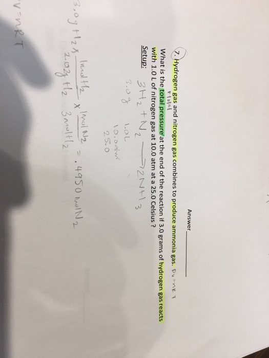 Solved Hydrogen gas and nitrogen gas combines to produce | Chegg.com
