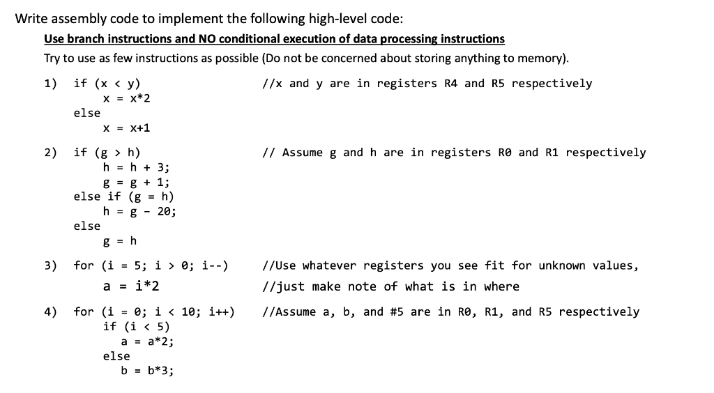 Write Assembly Code To Implement The Following 