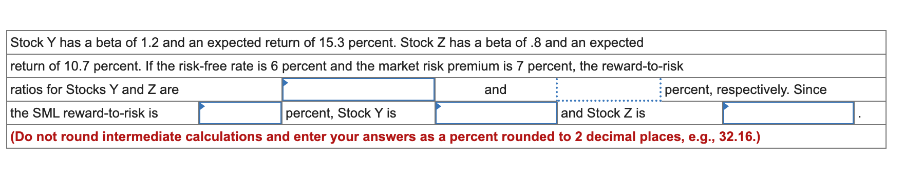 Solved Stock Y has a beta of 1.2 and an expected return of | Chegg.com