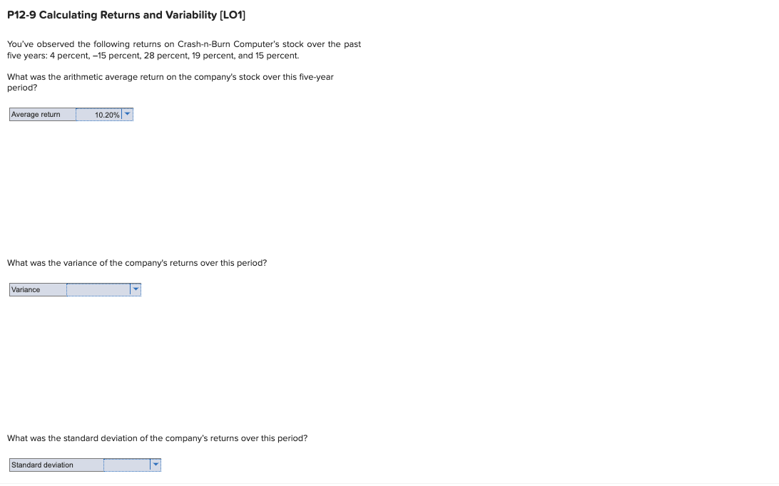 Solved P12-9 Calculating Returns and Variability (LO1) | Chegg.com