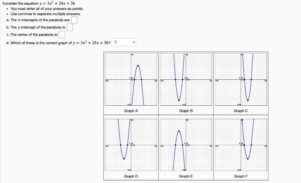 Solved Consider the equation y = 3x2 + 24x + 36 You must | Chegg.com
