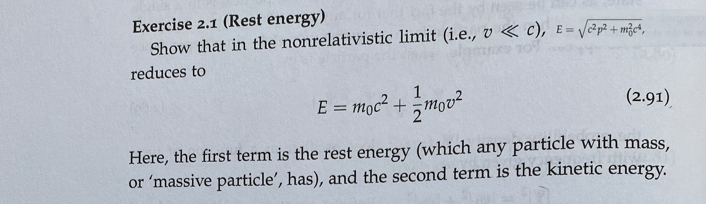 Solved Exercise 2.1 (Rest energy) Show that in the | Chegg.com
