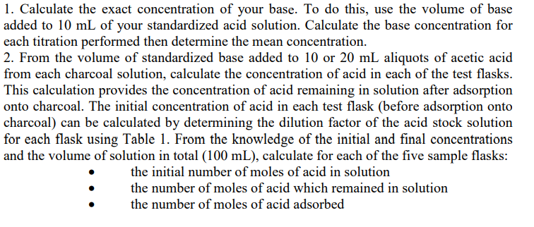 Solved 1. Calculate the exact concentration of your base. To | Chegg.com