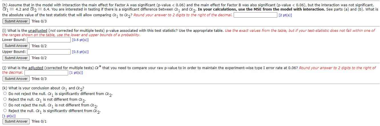 Solved (15 total pt(s)] A two-way analysis of variance model | Chegg.com