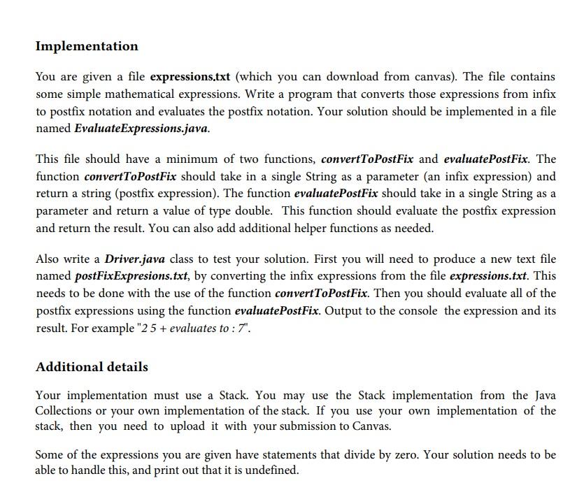 Solved In Java!!! expressions.txt contains the | Chegg.com