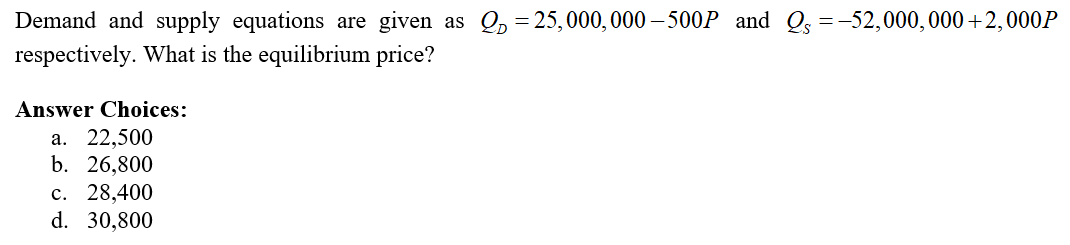 Demand and supply equations are given as | Chegg.com