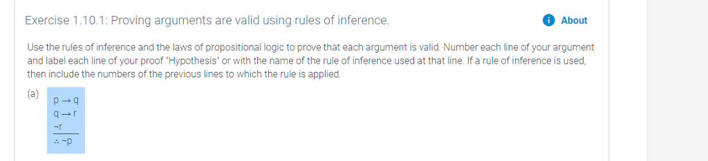 Solved Exercise 1.10.1: Proving arguments are valid using | Chegg.com