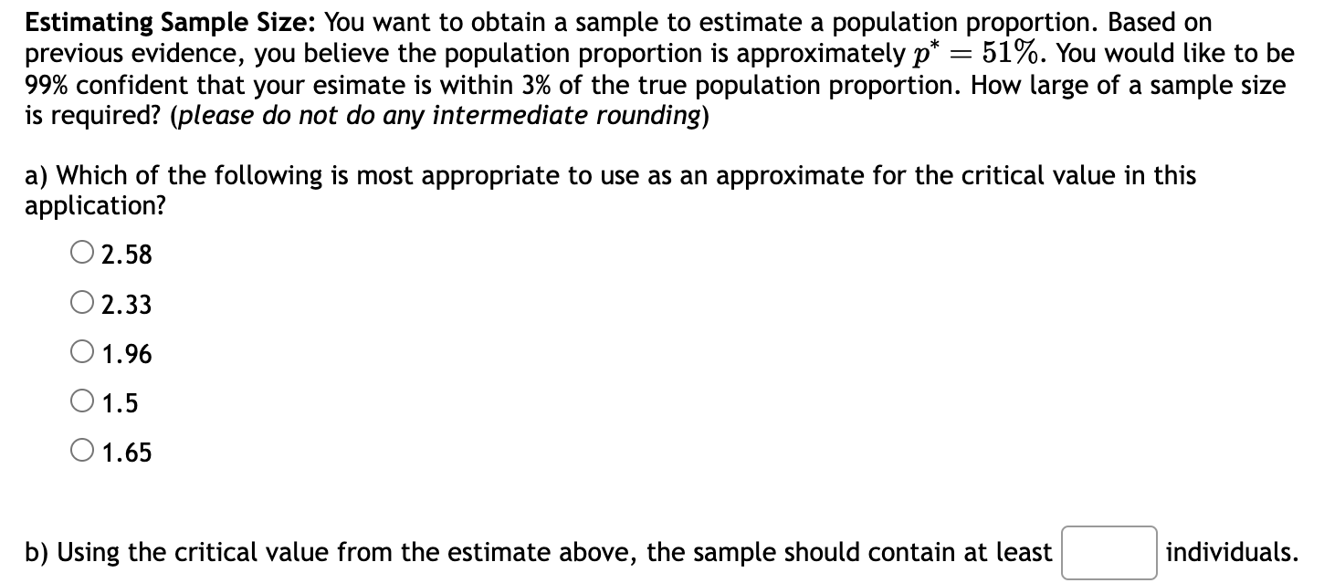Solved Estimating Sample Size: You want to obtain a sample | Chegg.com