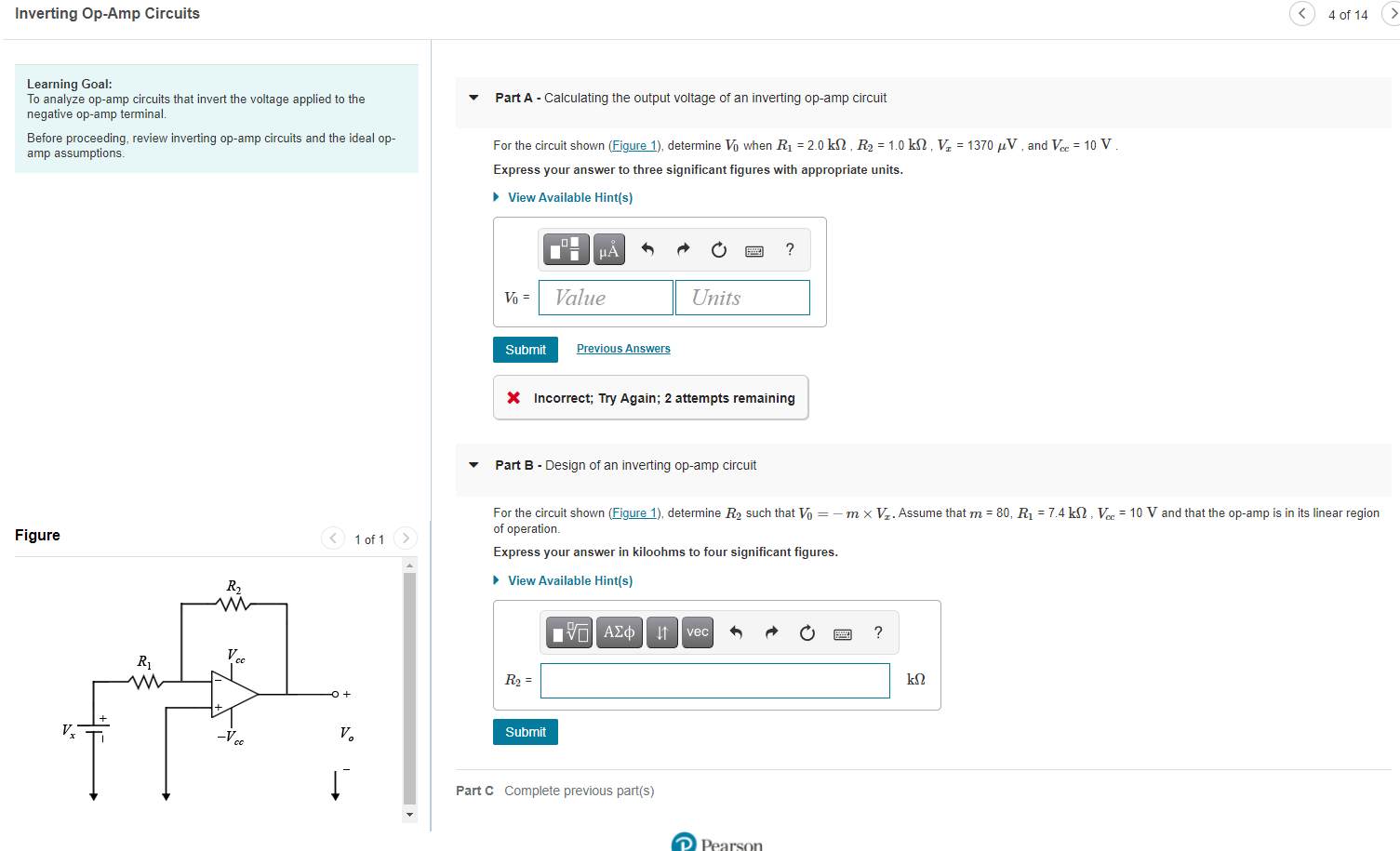Solved Inverting Op-Amp Circuits 4 of 14 Part A - | Chegg.com