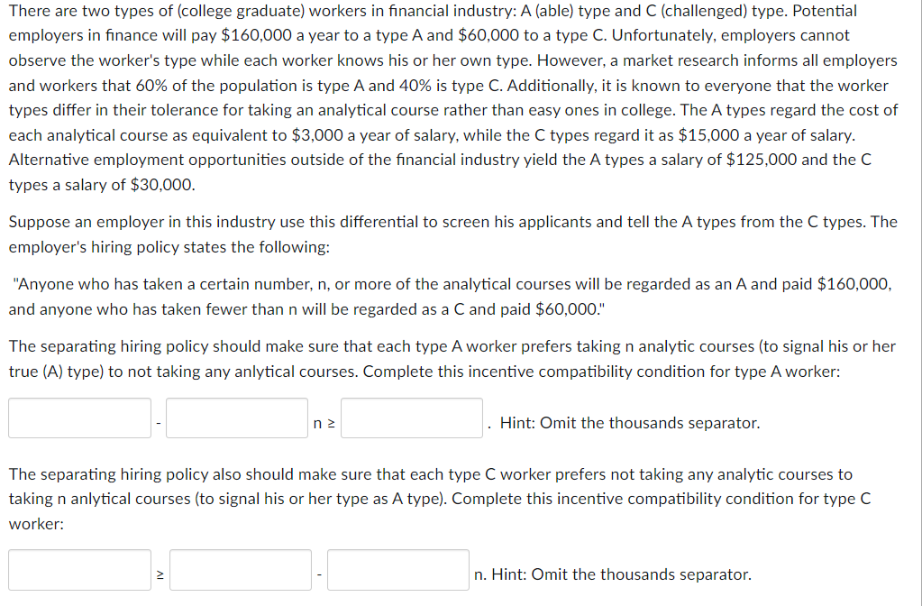 Solved There are two types of (college graduate) ﻿workers in | Chegg.com