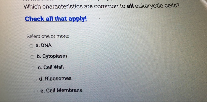 Solved Which characteristics are common to all eukaryotic | Chegg.com