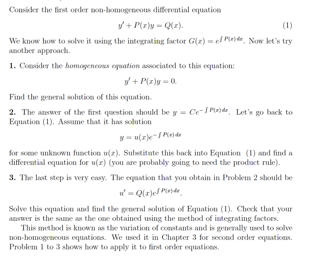 Solved Consider the first order non-homogeneous differential | Chegg.com