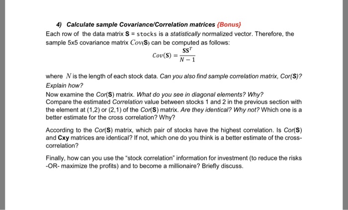 4) Calculate sample Covariance/Correlation matrices | Chegg.com
