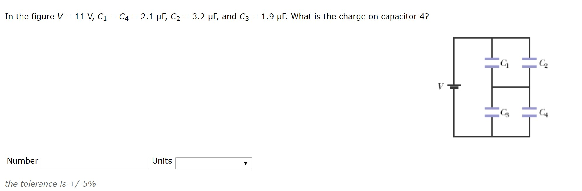 Solved In the figure V = 11 V, C1 = C4 = 2.1 uF, C2 = 3.2 | Chegg.com