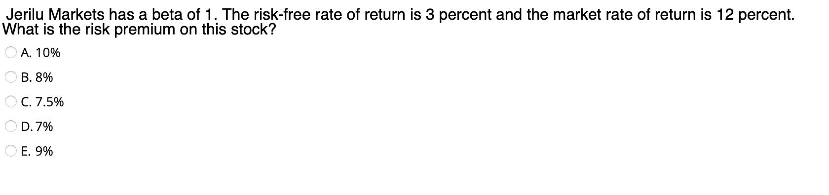 Solved Jerilu Markets has a beta of 1. The risk-free rate of | Chegg.com
