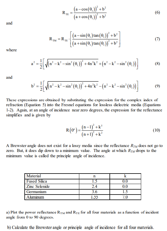 Solved 2. Fresnel Equations The Fresnel equations are | Chegg.com