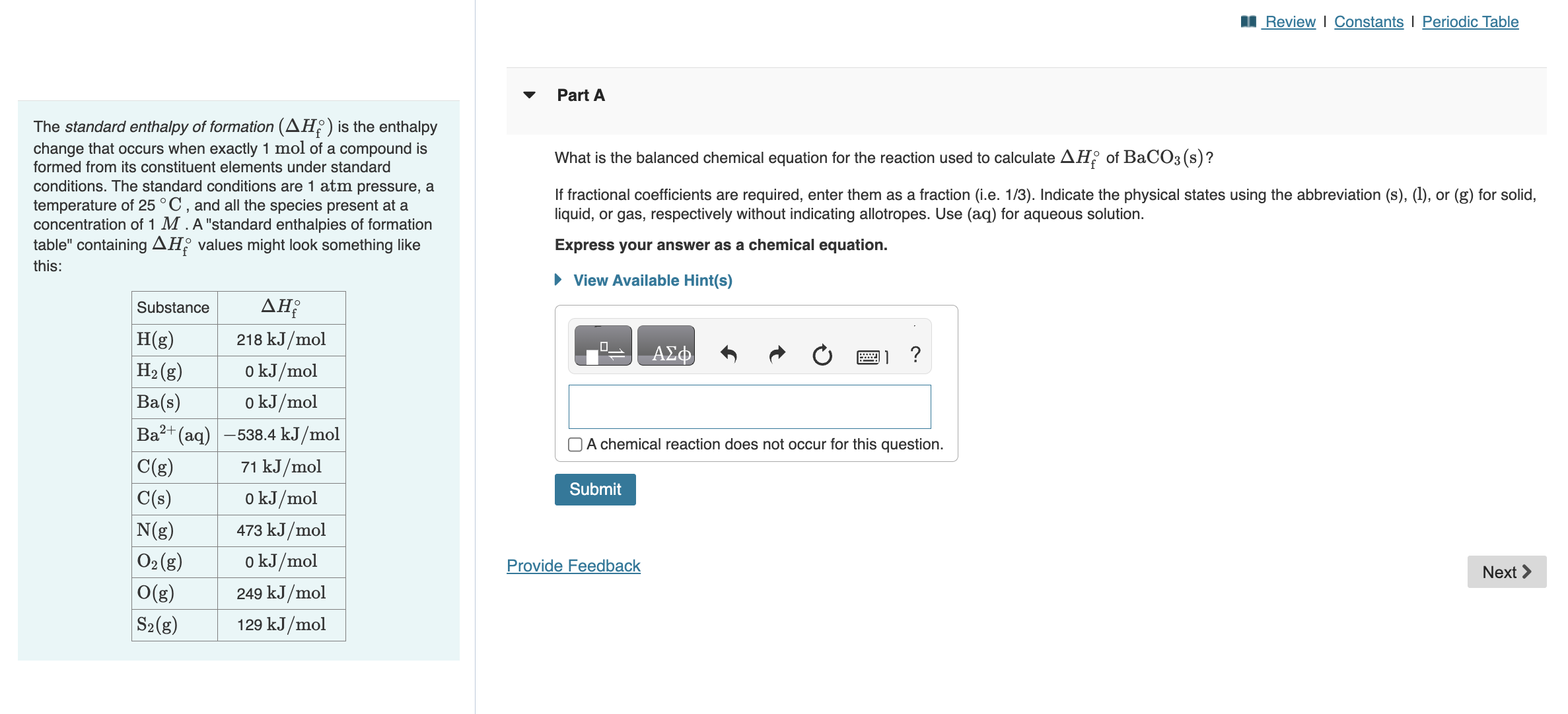 Solved Review I Constants I Periodic TableThe standard | Chegg.com