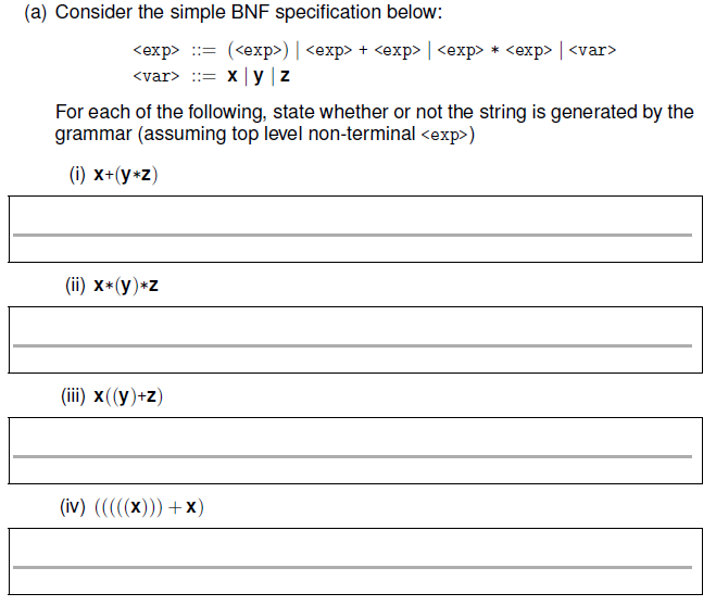 Solved (a) Consider the simple BNF specification below: ::= | Chegg.com