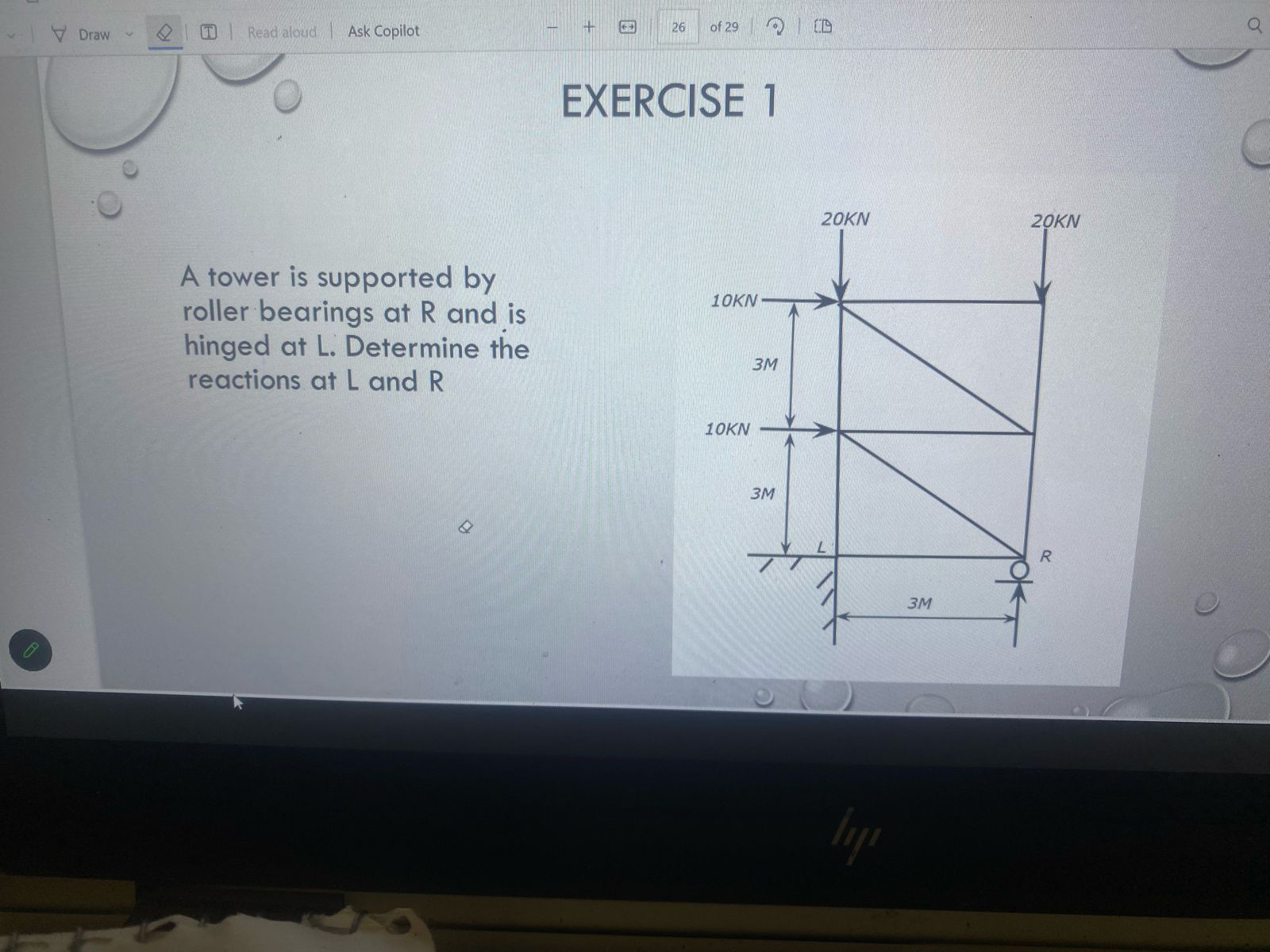 Solved EXERCISE 1A tower is supported by roller bearings at | Chegg.com