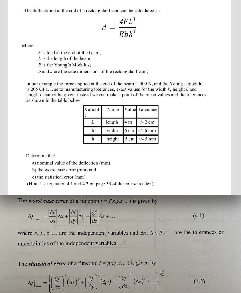 Solved The deflection d at the end of a rectangular beam can | Chegg.com