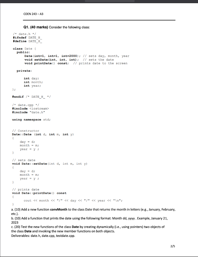 Solved Q1. (40 marks) Consider the following class: a. (10) | Chegg.com