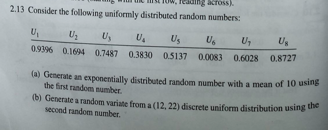 Solved st row, reading across) 2.13 Consider the following | Chegg.com