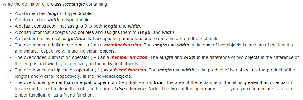 Solved Write the definition of a class Rectangle containing: | Chegg.com