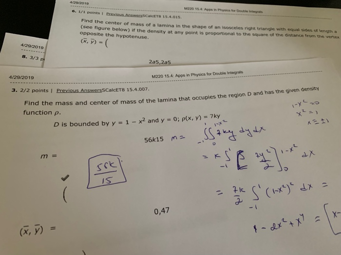Solved 4/29/2019 M220 15.A Apps in Physics for Doutle egrals | Chegg.com