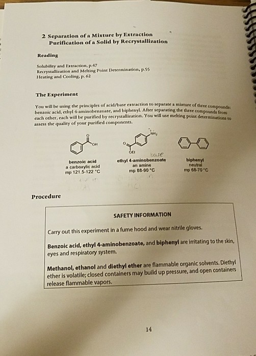 Solved separation of a Mixture: Extraction Flow Chart 0 | Chegg.com