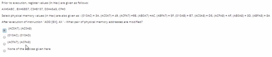 Prior to execution, register values in Hex) are given | Chegg.com