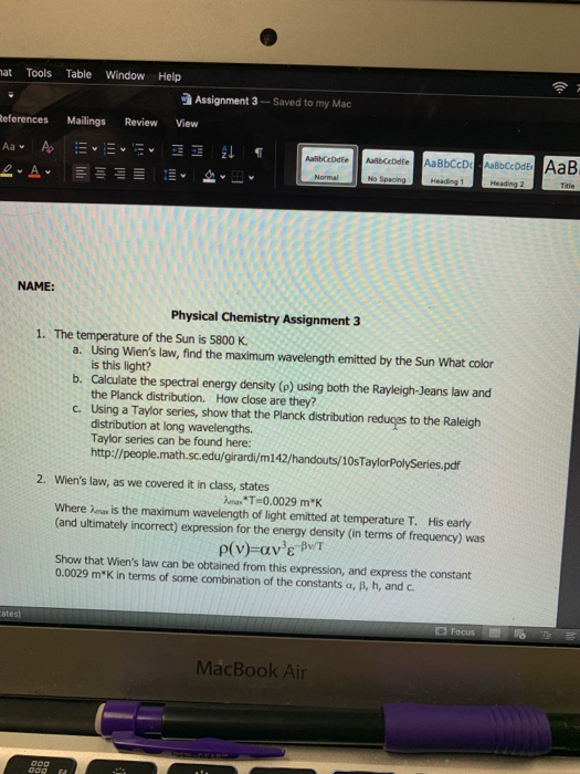 Solved at Tools Table Window Help Assignment 3- Saved to my | Chegg.com