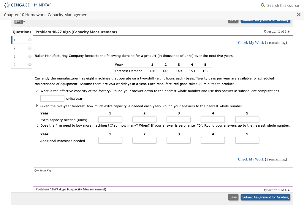 Solved Chapter 10 Homework: Capacity Management Questions | Chegg.com