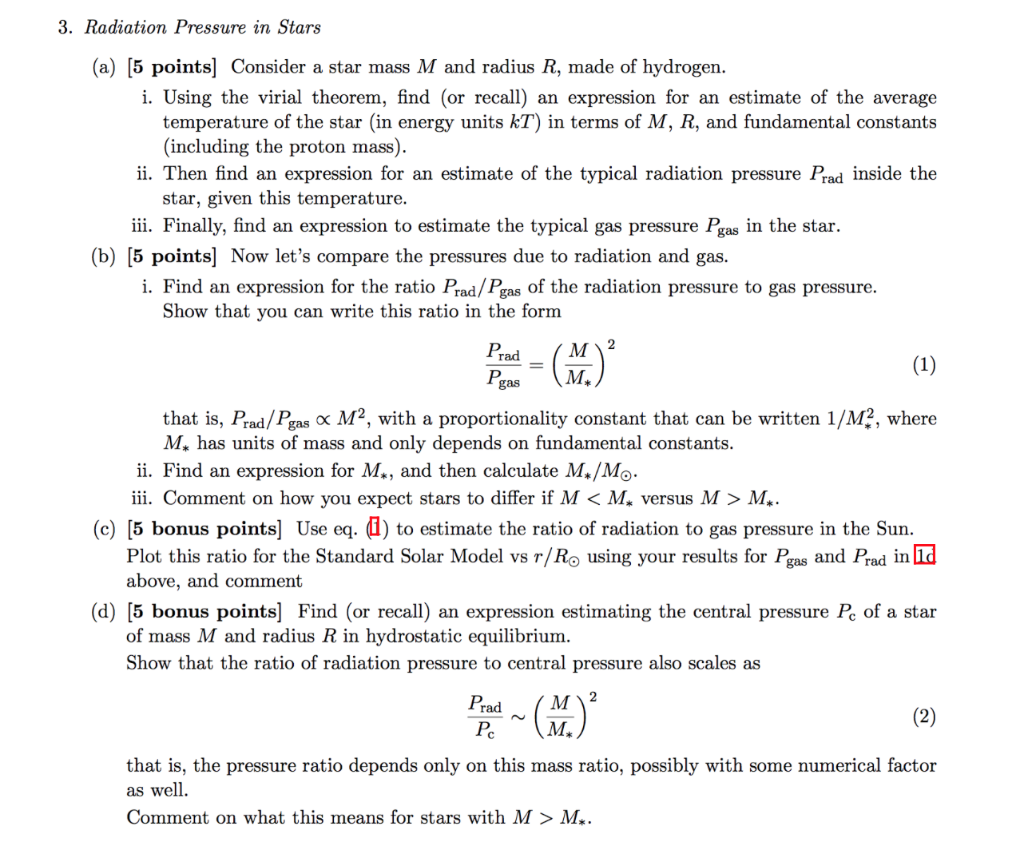 3. Radiation Pressure in Stars (a) [5 points] | Chegg.com